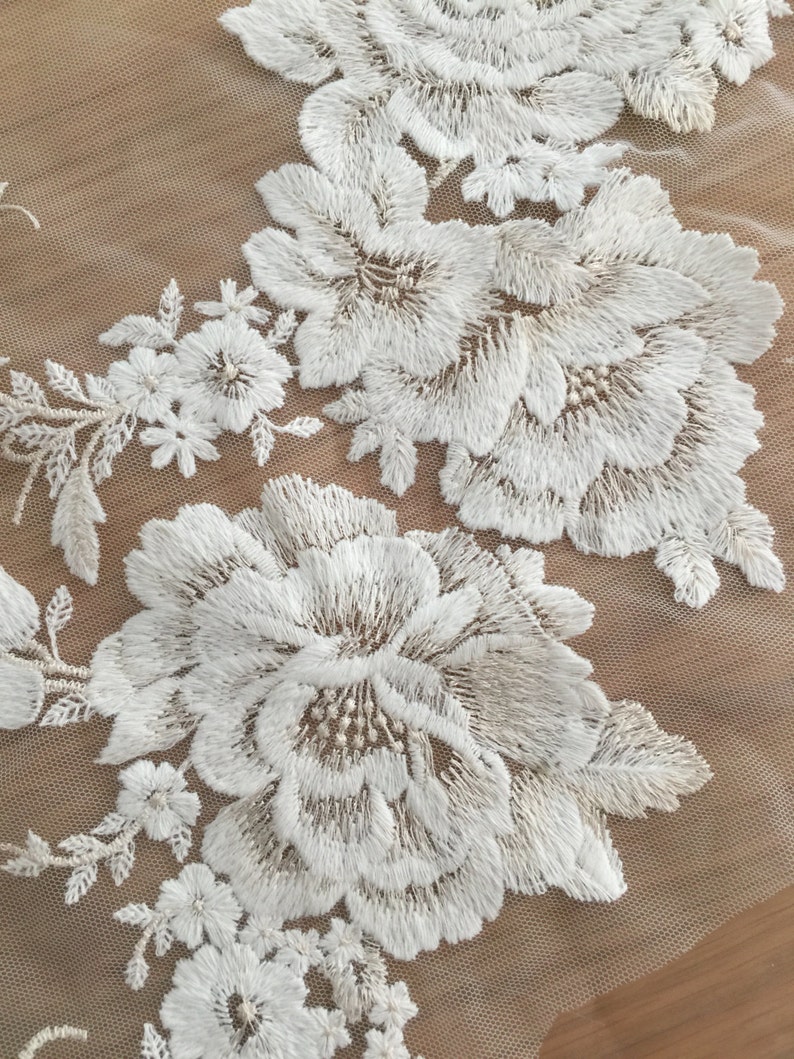 Exquisite Cotton Lace Applique Cream Embroidery Wedding | Etsy