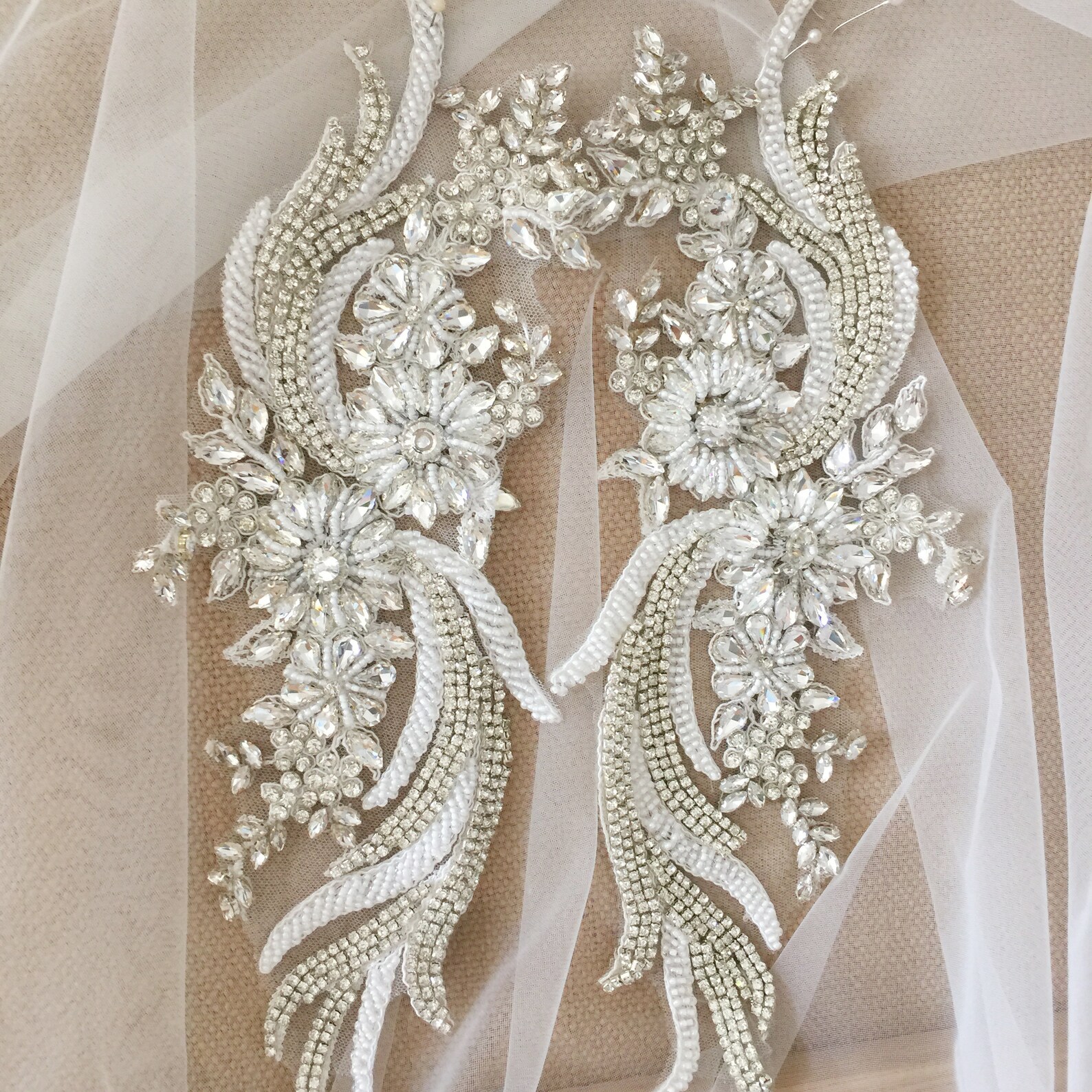 Delicate Phoenix Rhinestone Applique Pair Crystal Beaded | Etsy