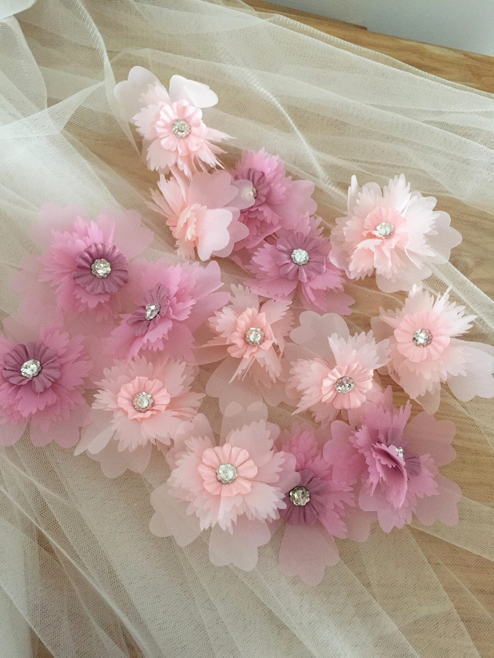 3D Rhinestone Centered Chiffon Handmade Flower for Baby | Etsy