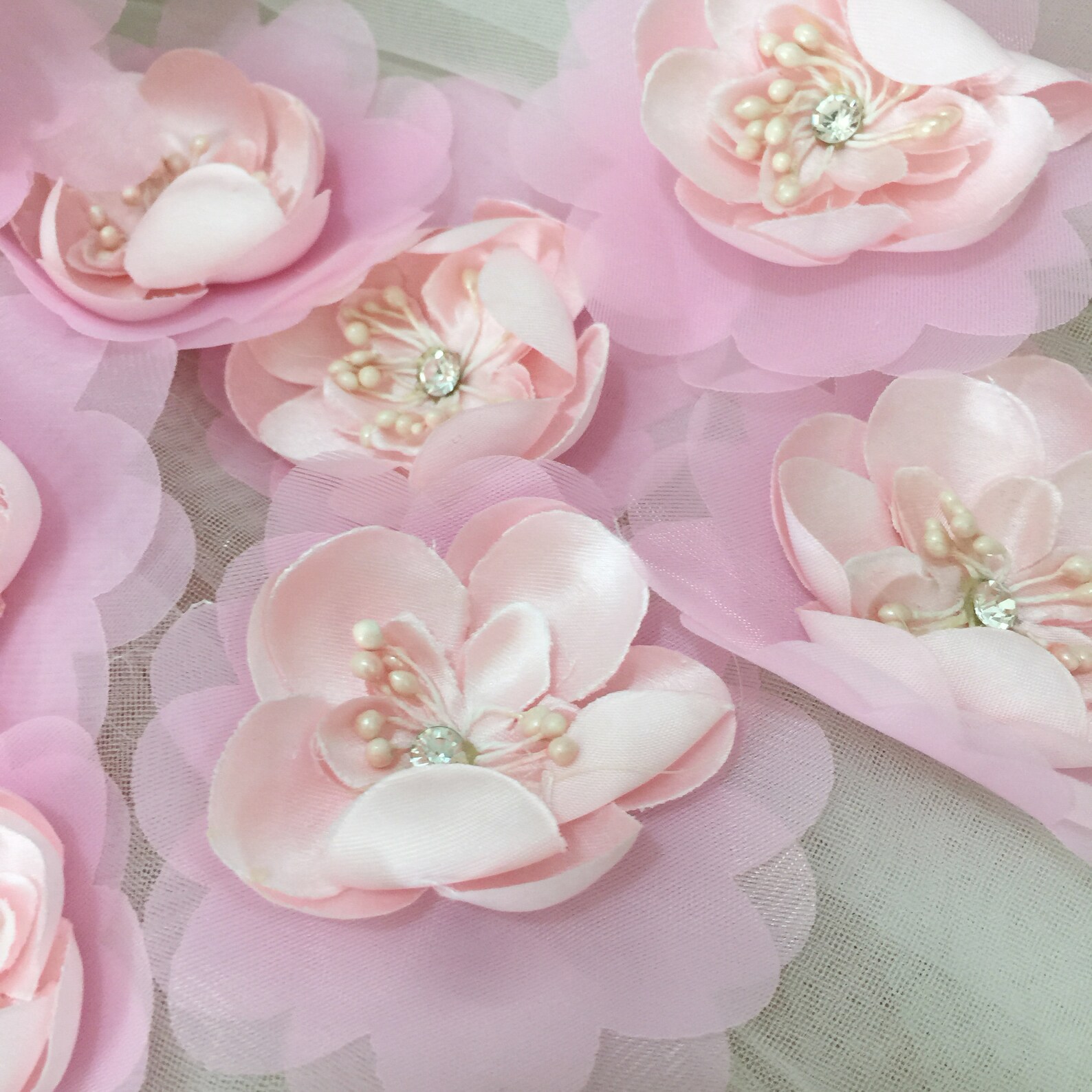 20 Pieces 3D Rhinestone Beaded Flower Lace Applique Blossom - Etsy