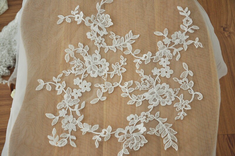 Cotton Alencon Applique Lace Pair in Ivory for Bridal | Etsy