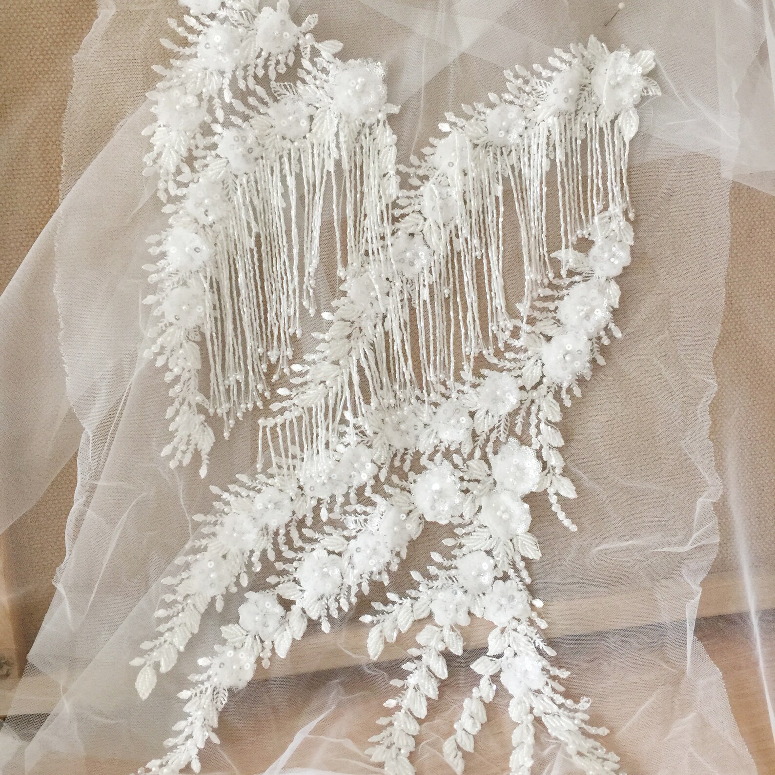 3D flower hand beaded dress bodice panel Beautiful fringe | Etsy