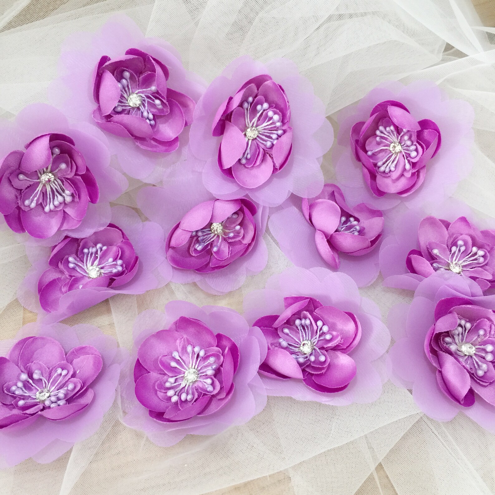 20 Pieces 3D Rhinestone Beaded Flower Lace Applique Blossom - Etsy