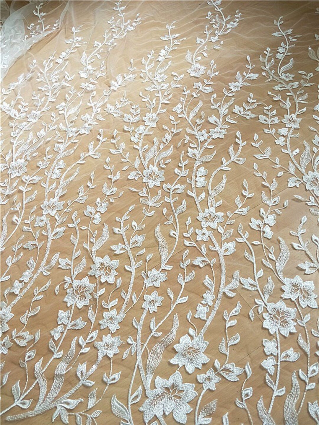 1 Yard Leaf Mesh Embroidery Lace Fabric by Yard With Clear Sequin ...