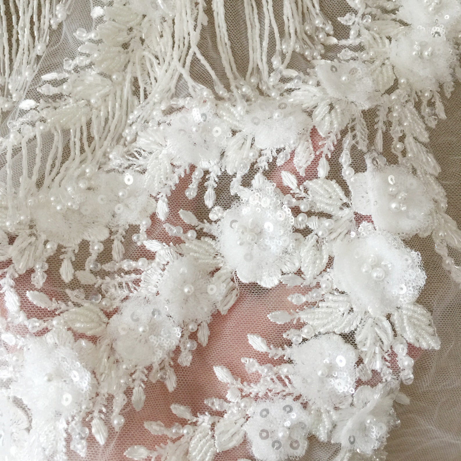 3D flower hand beaded dress bodice panel Beautiful fringe | Etsy