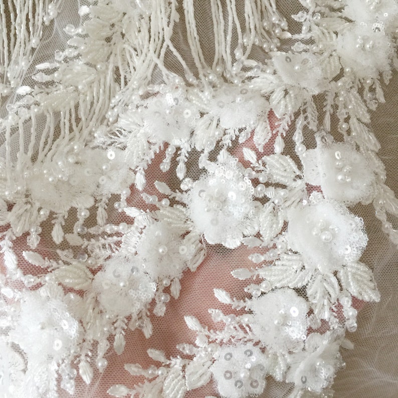 3D flower hand beaded dress bodice panel Beautiful fringe | Etsy