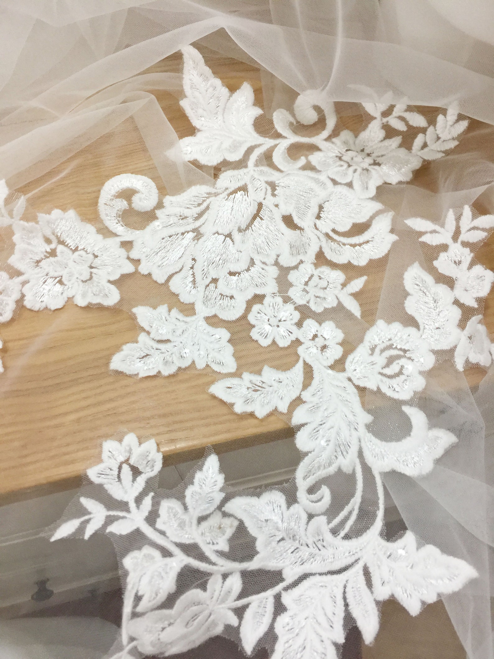 TRANSLUCENT Sequin Cottom Embroidery Lace Applique Pair in off | Etsy