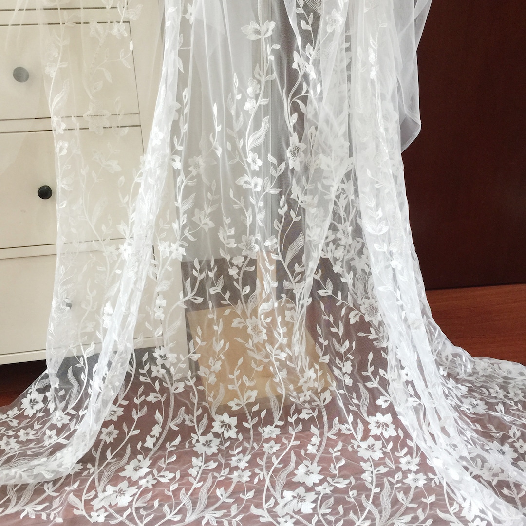 1 Yard Leaf Mesh Embroidery Lace Fabric by Yard With Clear Sequin ...