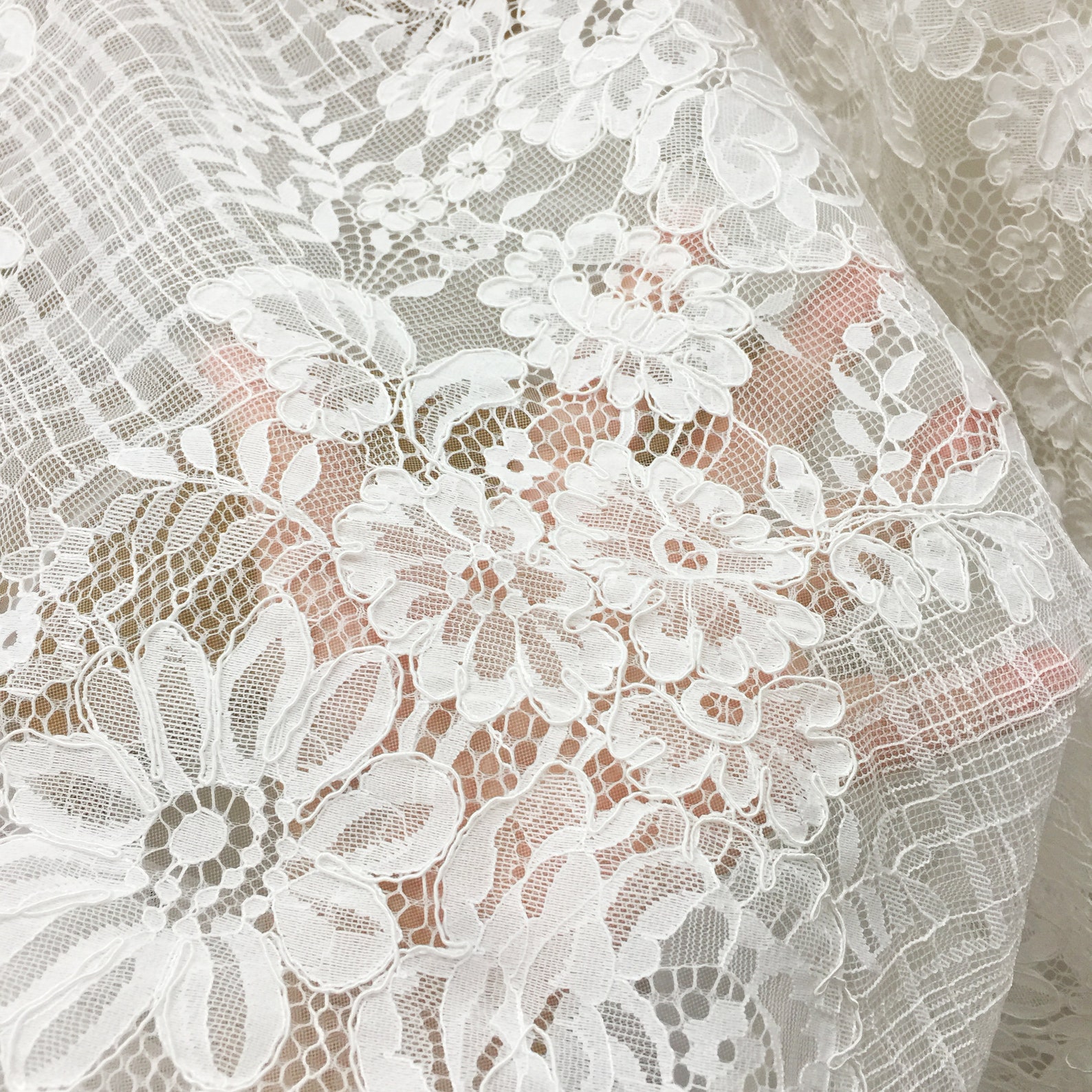 French Made Fine Geometric Alencon Embroidery Lace Fabric at | Etsy