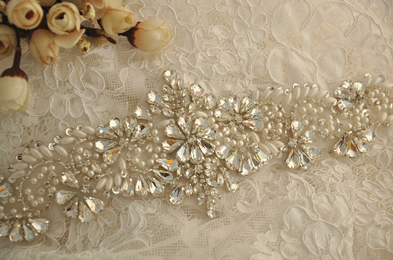 Crystal Rhinestone Applique With Pearls for Bridal Sash - Etsy