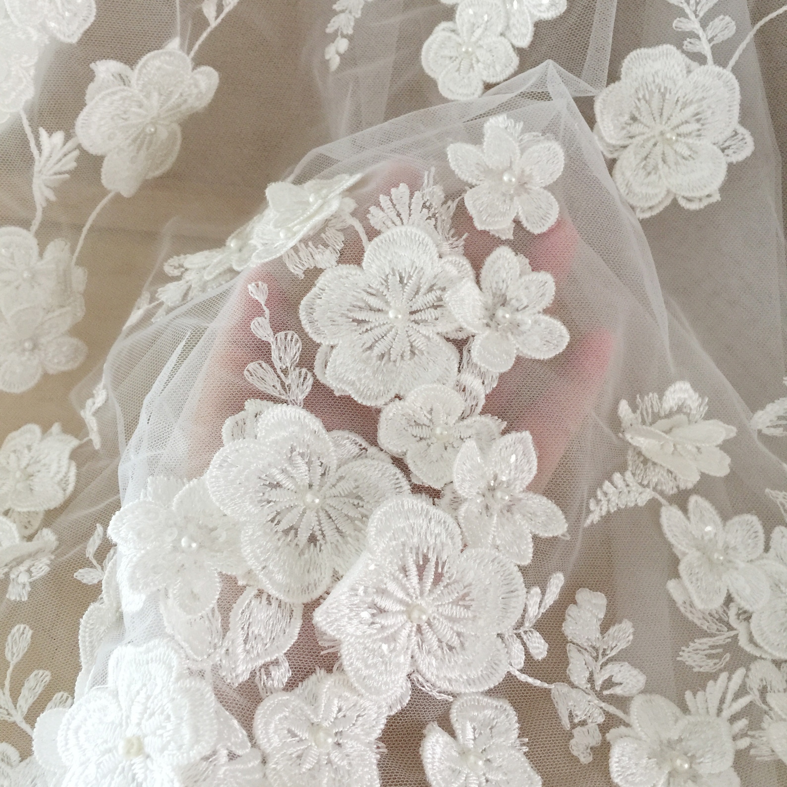 Ivory 3D Lace Fabric Luxury Hand Made Beads by 3D Blossoms - Etsy