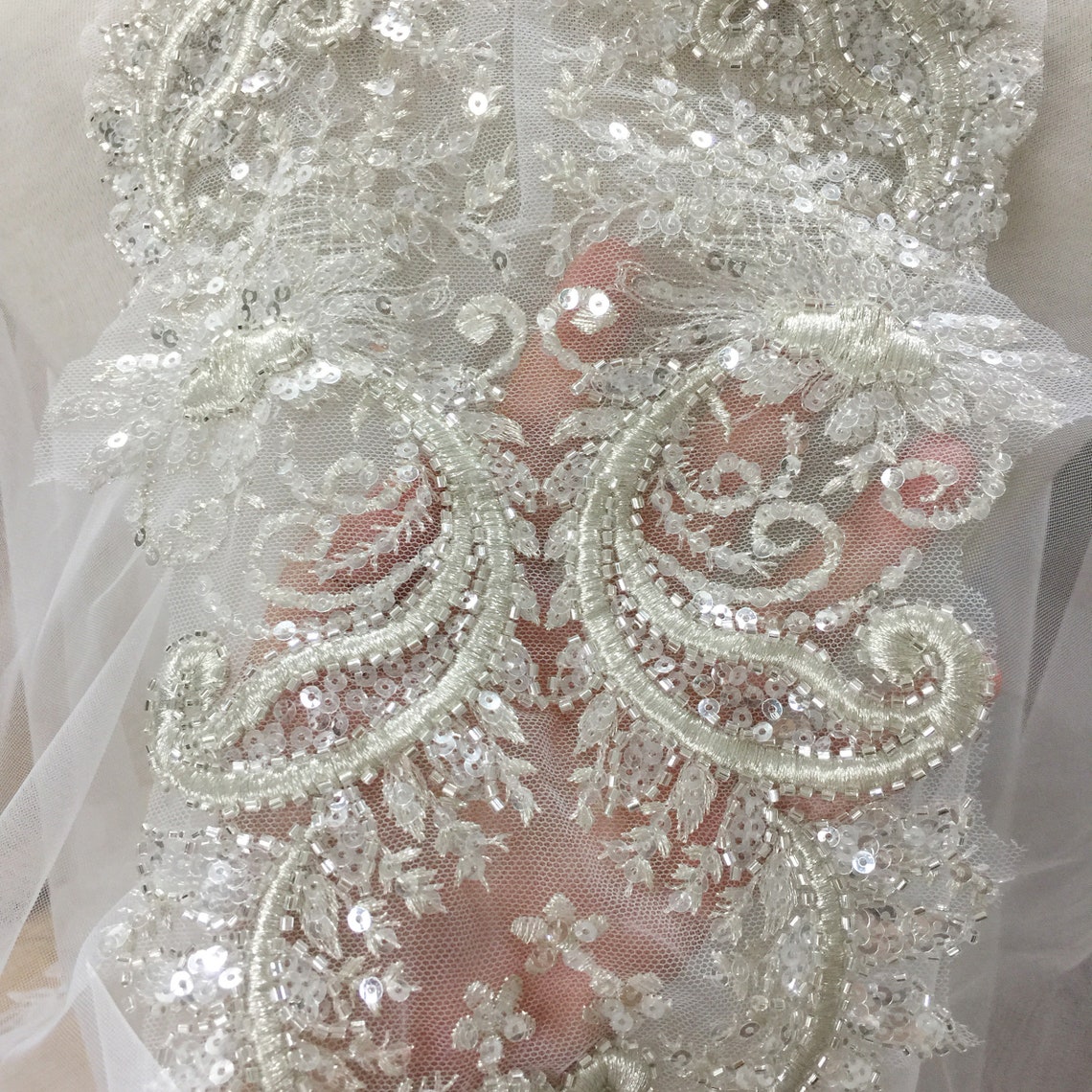 Vintage style Silver thread setting 3D heavily beaded lace | Etsy