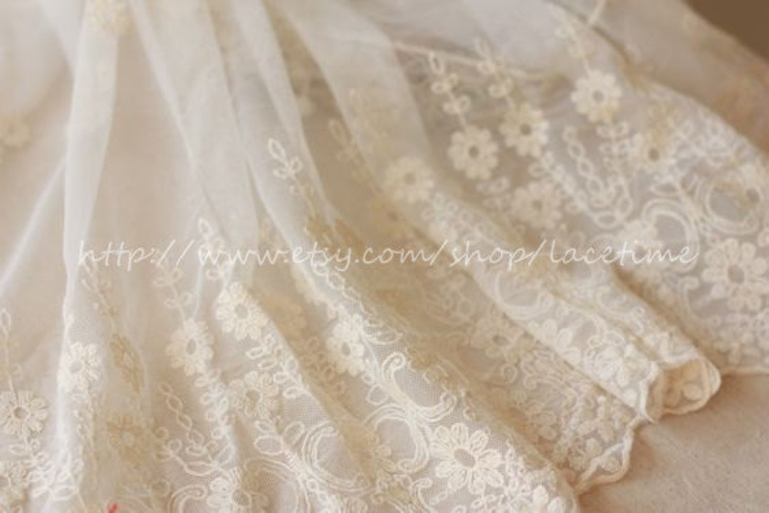 Lace Fabric Trim Vintage Style White Embroidered Floral Lace for ...