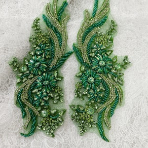 Fresh Green Delicate Phoenix Rhinestone Applique Pair Crystal Beaded ...