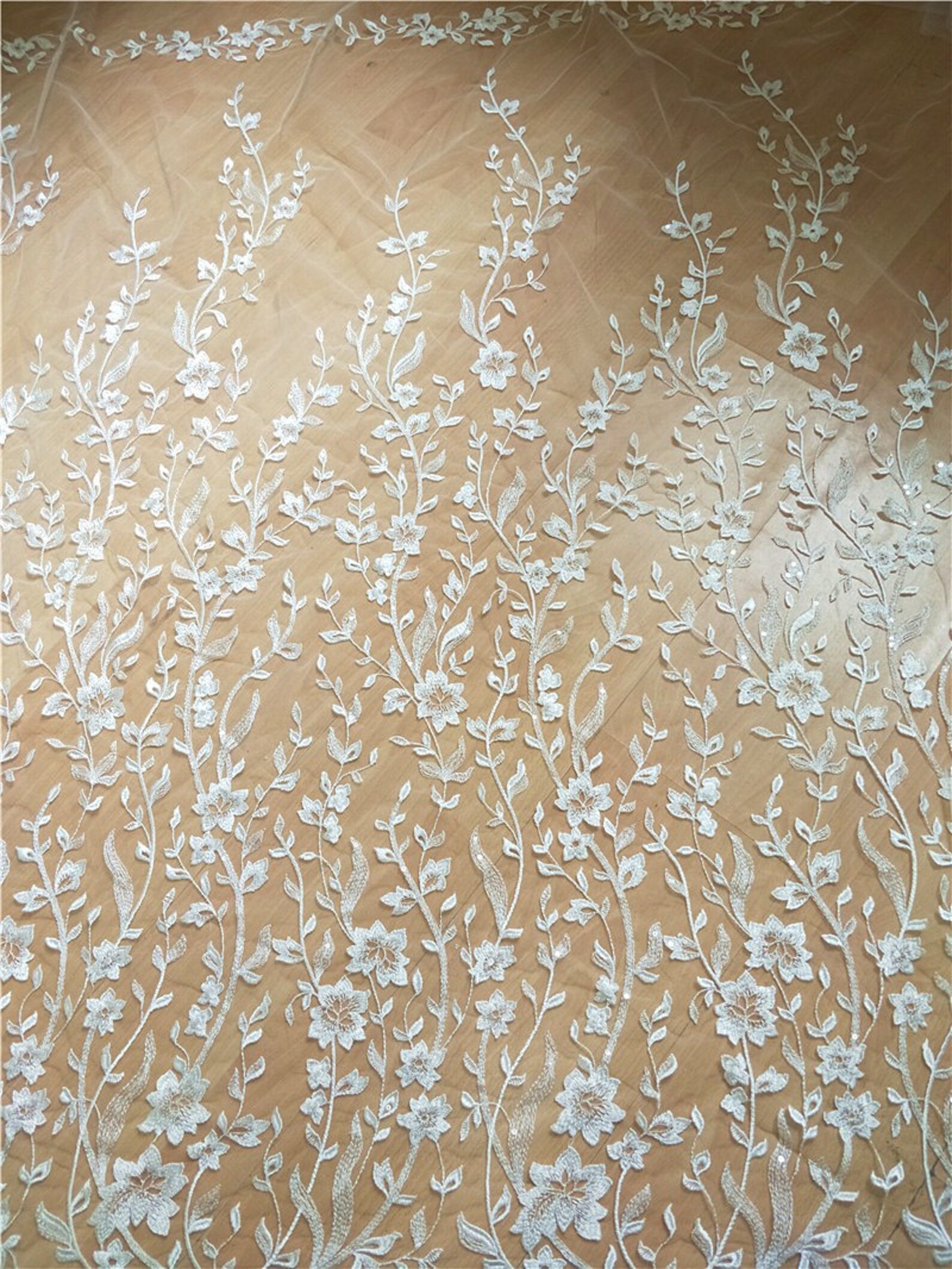 1 Yard Leaf Mesh Embroidery Lace Fabric by Yard With Clear | Etsy