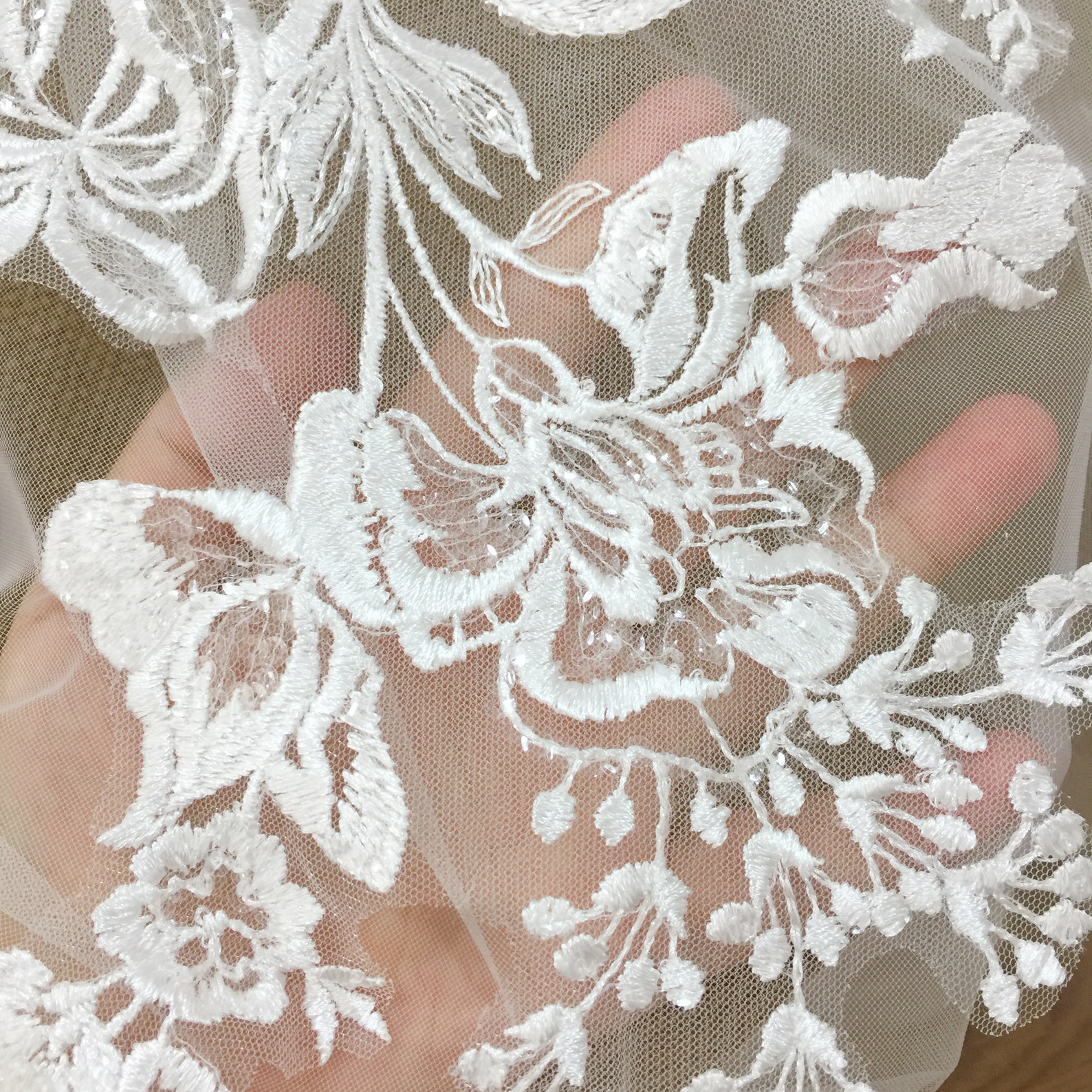 Graceful Clear Sequin Lace Flower Applique , Exquisite Lace Motif for ...
