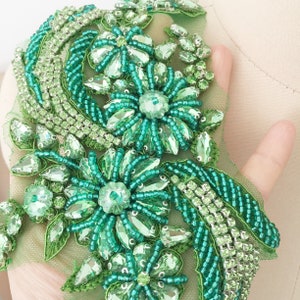 Fresh Green Delicate Phoenix Rhinestone Applique Pair Crystal Beaded ...
