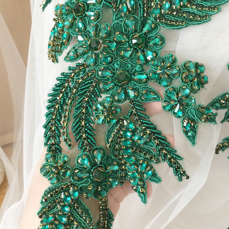 Emerald Green Rhinestone Beaded Lace Applique Pair Wedding | Etsy