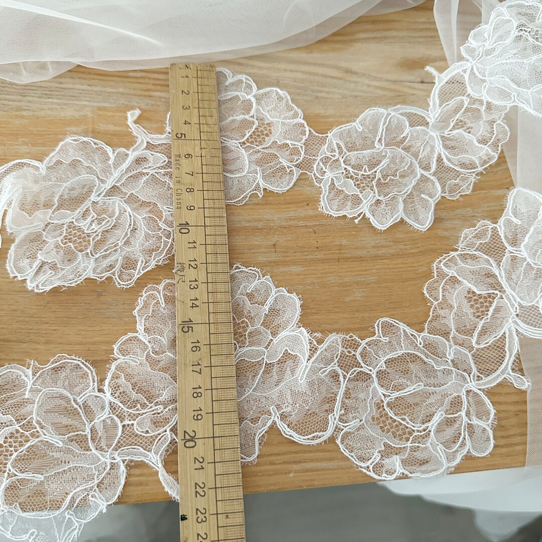 1 Yard Alecnon Lace Trim in off White, Bridal Veil Trim Bodice 3D Tulle ...