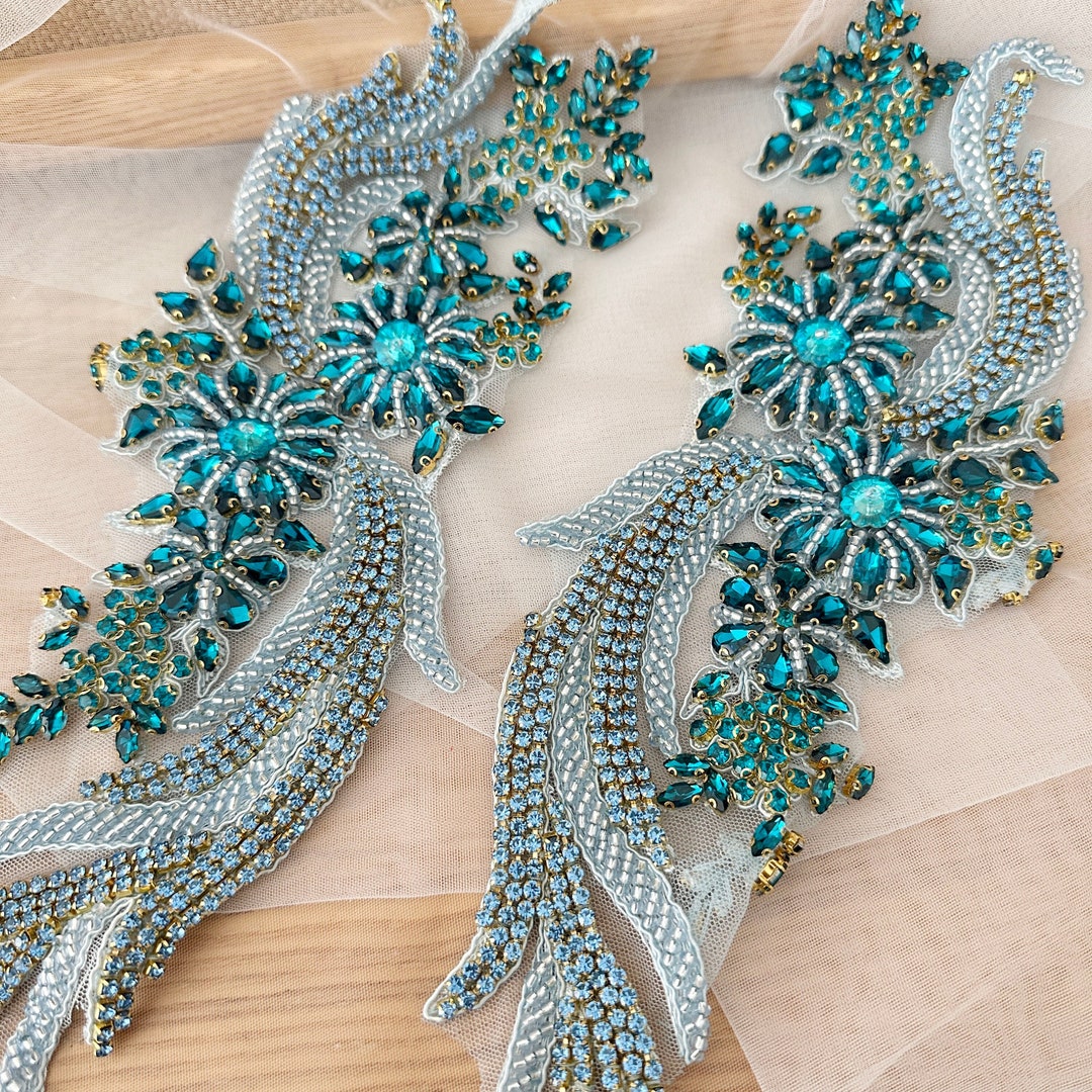 Aqua Blue Phoenix Rhinestone Applique Pair, Crystal Beaded Couture - Etsy