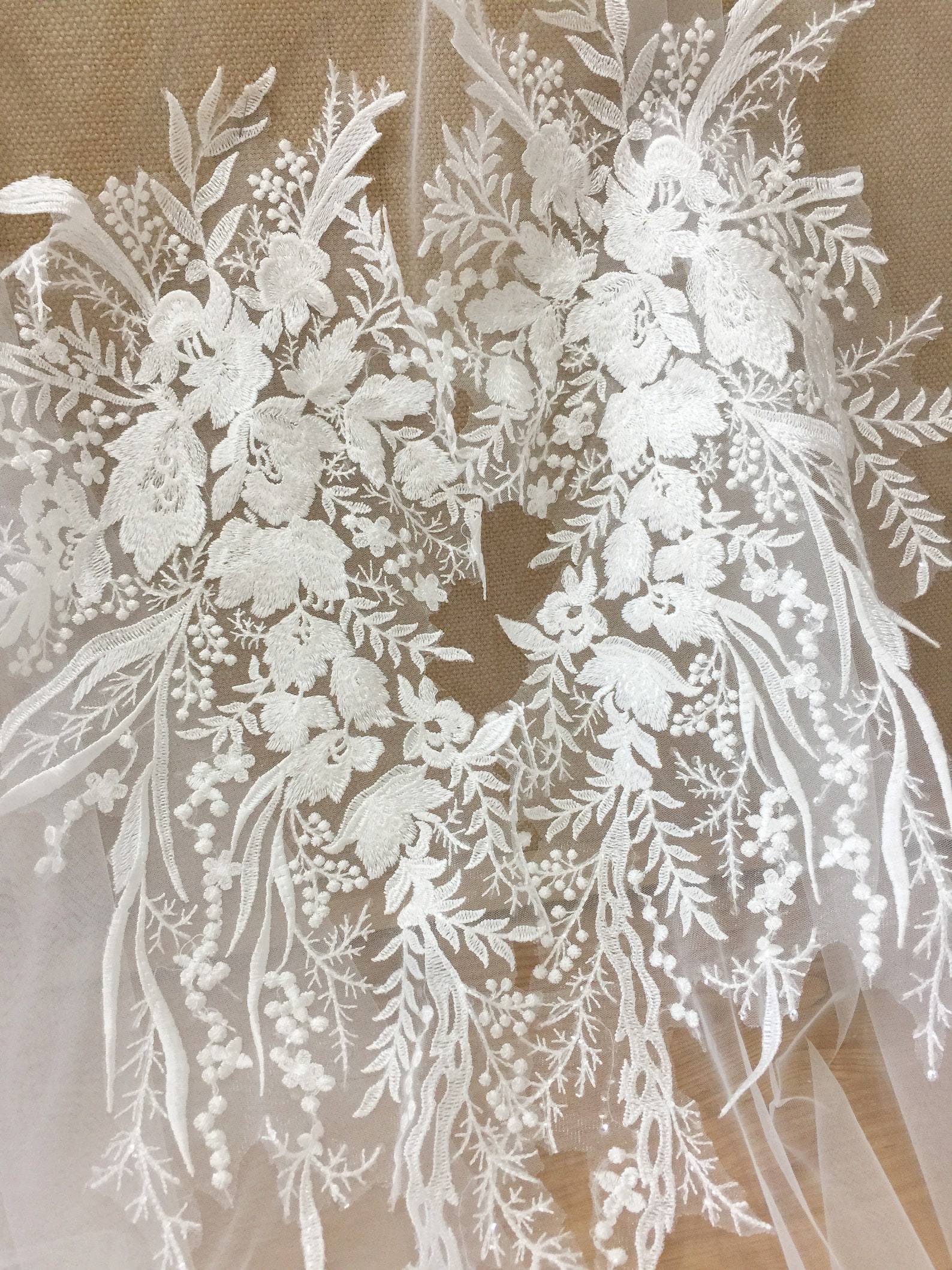 Delicate Floral Embroidery Bridal Lace Appliuque With Clear - Etsy