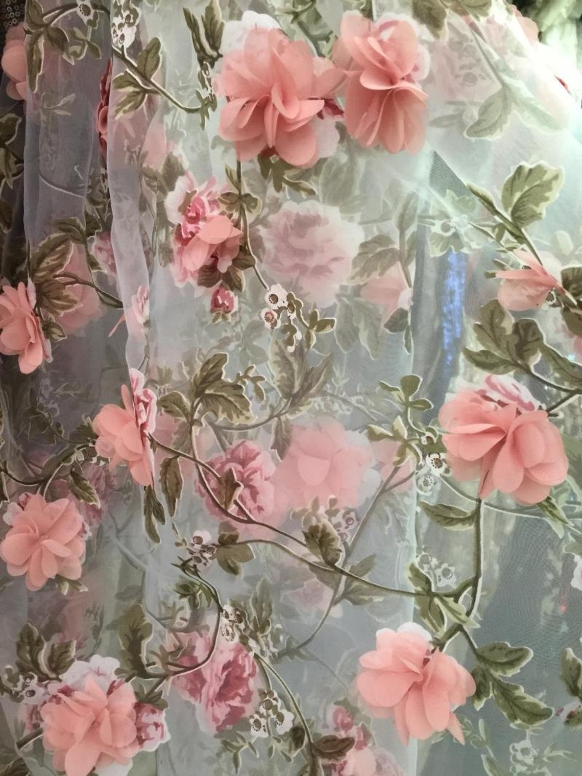 Tejido de encaje de novia 3D encaje de tela de roseta rosa - Etsy España