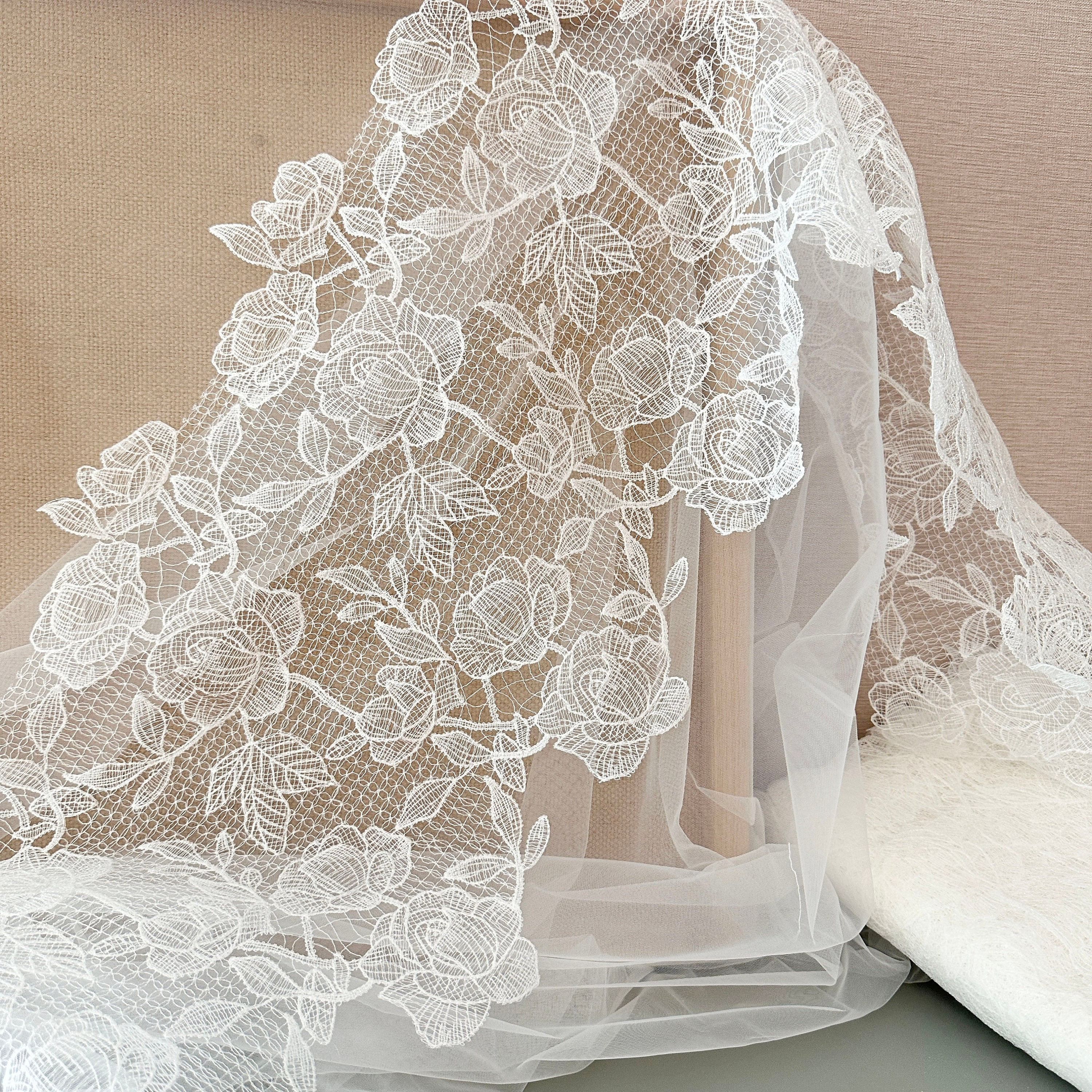 1 Yard Ivory Alencon Lace Trim , Rose Crochet Wedding Veils Caps Gown ...
