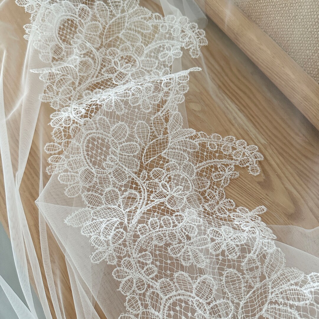 6 Yards Exquisite Cord Alencon Lace Trim , Bridal Veil Lace, Scallop ...