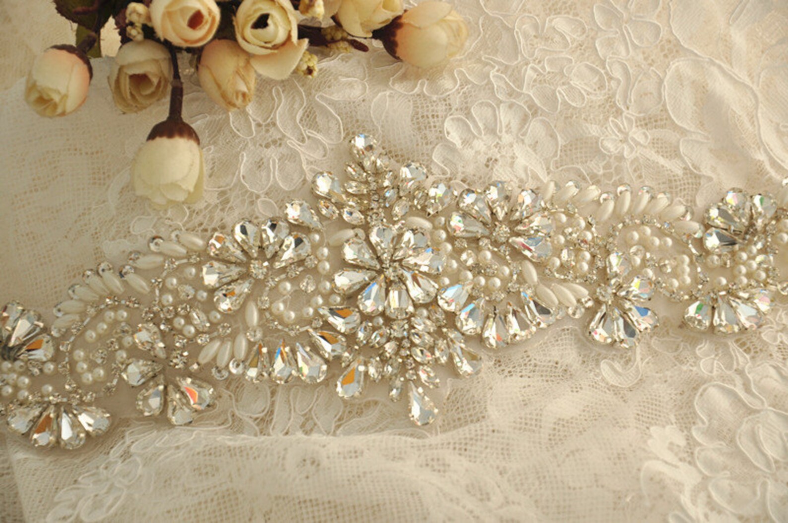 Crystal Rhinestone Applique With Pearls for Bridal Sash - Etsy