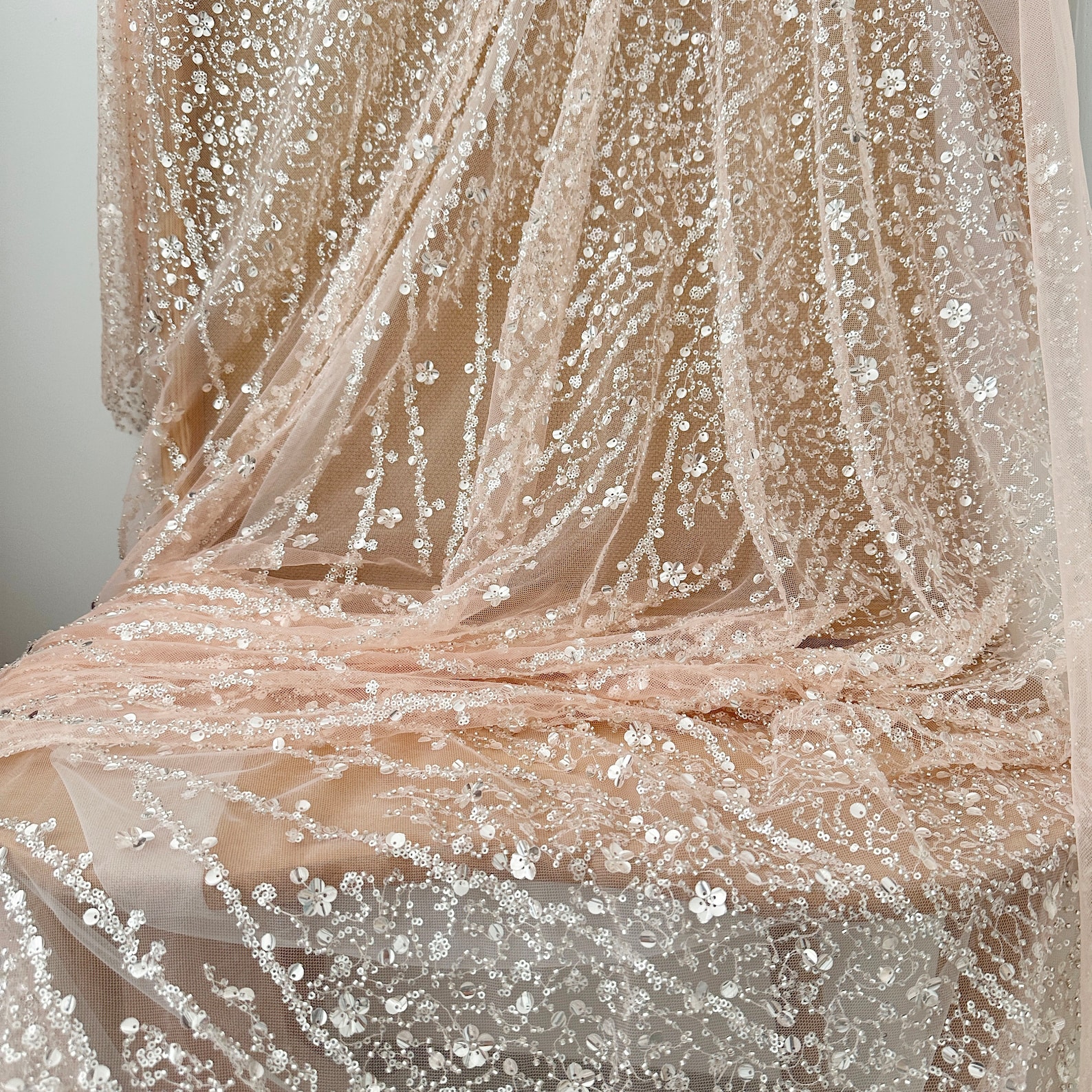 3D Beaded Geometric Couture Lace Fabric With Line Design Tulle - Etsy