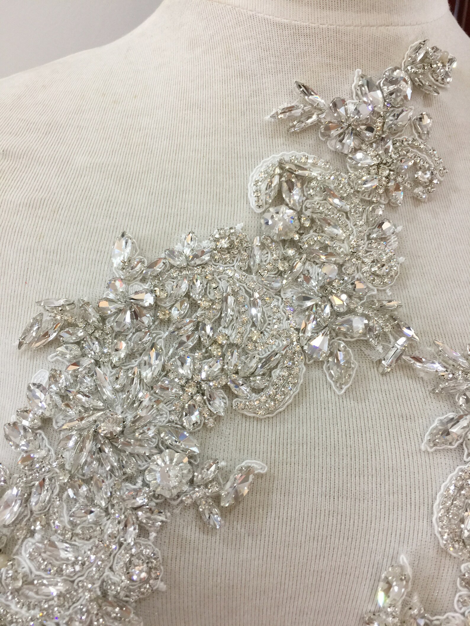 Full Crystal Rhinestone Beaded Applique Pair Handmade Bridal | Etsy