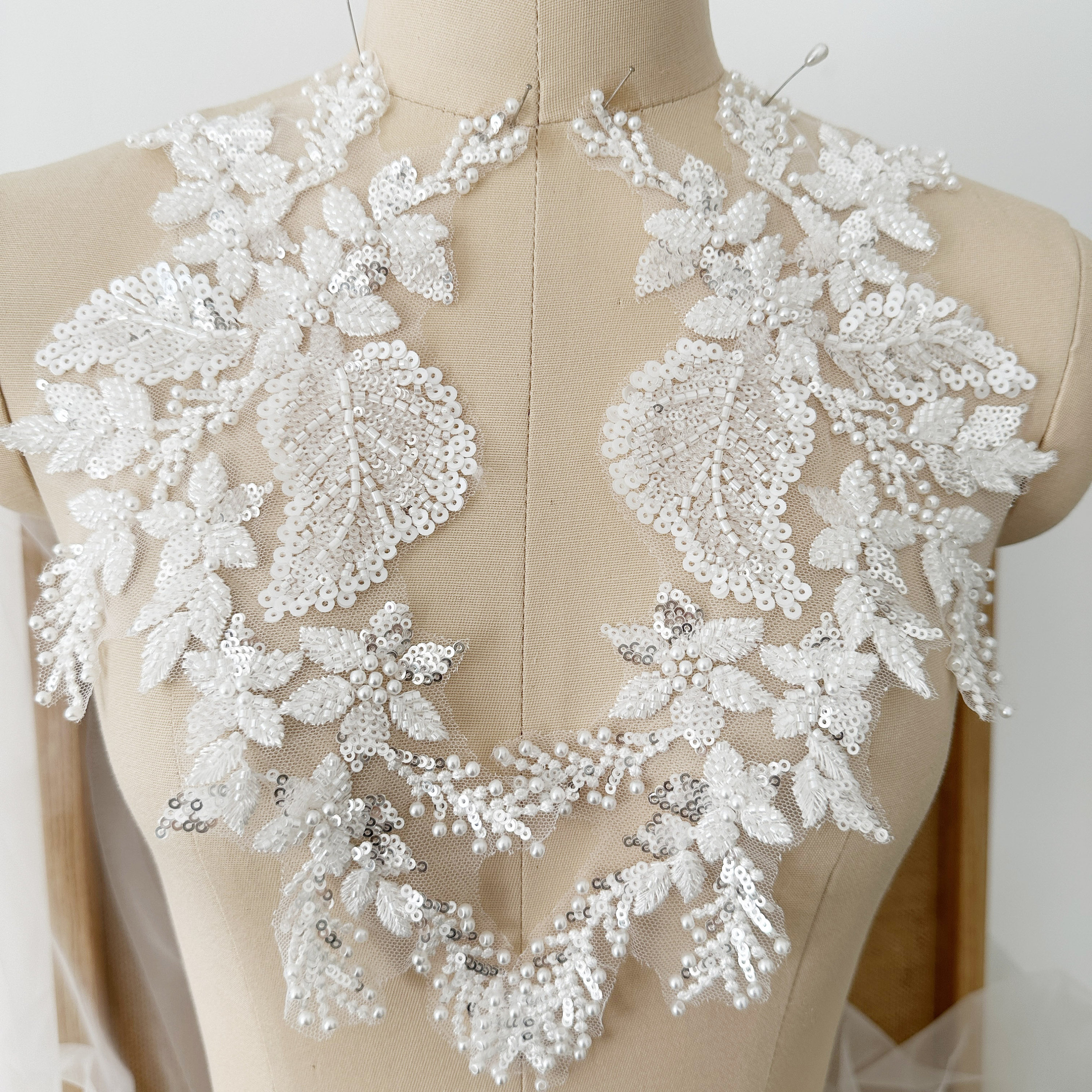 Luxury 3D Tiny Pearl Beaded Bridal Lace Trim Applique for Wedding ...