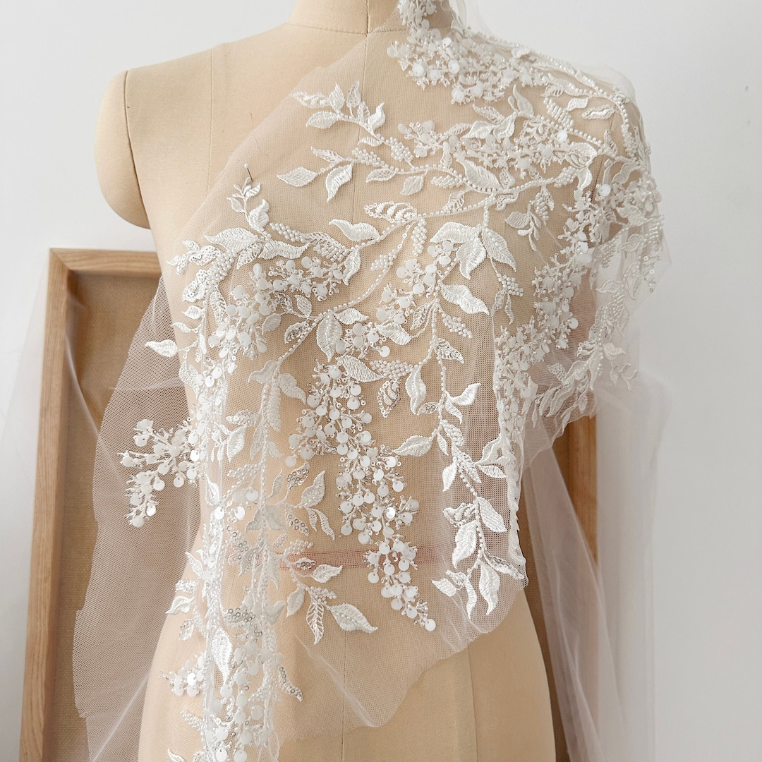 LARGE Heavy Beaded Bridal Applique - IVORY - Venice Lace Beaded ...