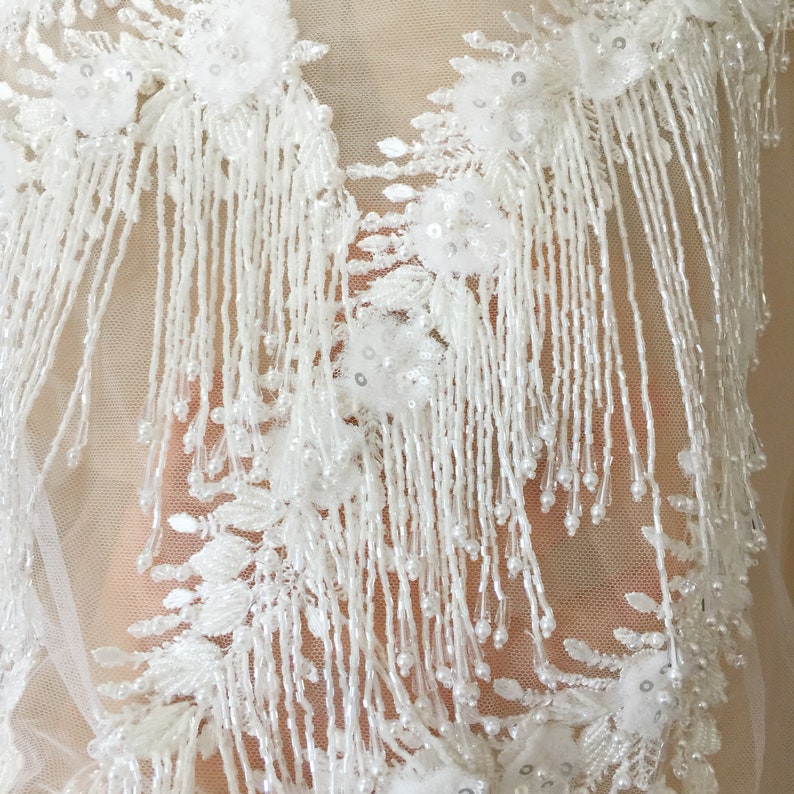 3D flower hand beaded dress bodice panel Beautiful fringe | Etsy