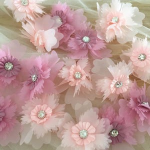 3D Rhinestone Centered Chiffon Handmade Flower for Baby Headband ...