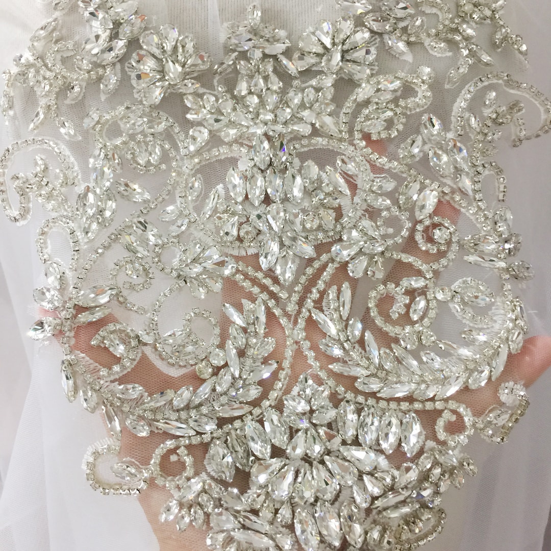 Rhinestone Crystal Bridal Bodice Applique: Handmade Wedding Belt Sash ...