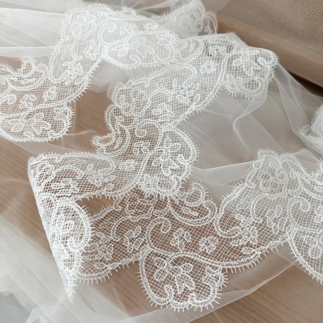 6 Yards Exquisite Cord Alencon Lace Trim , Bridal Veil Lace, Scallop ...
