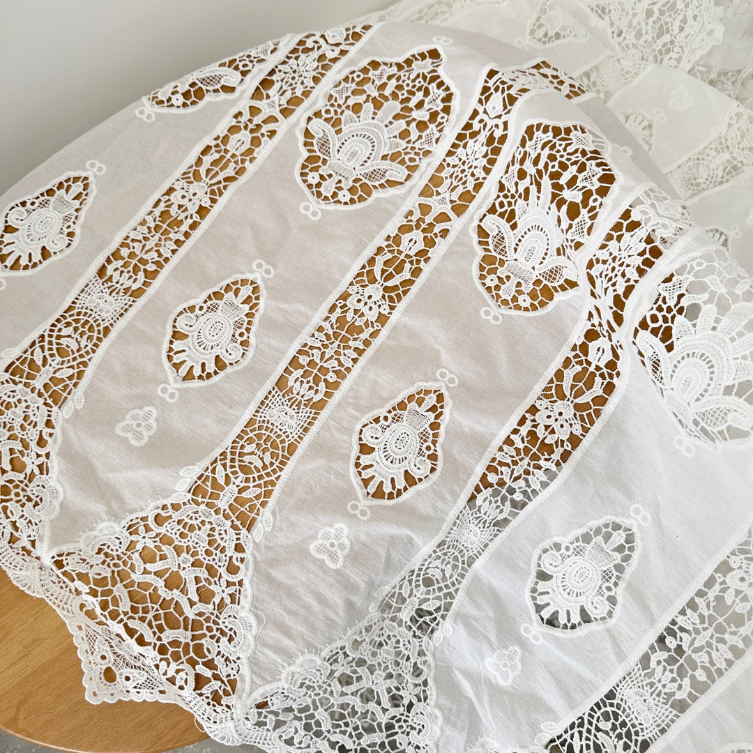 Ivory Cotton Lace Fabric by Yard , Crochet Cotton Flower Fabric, Boho ...