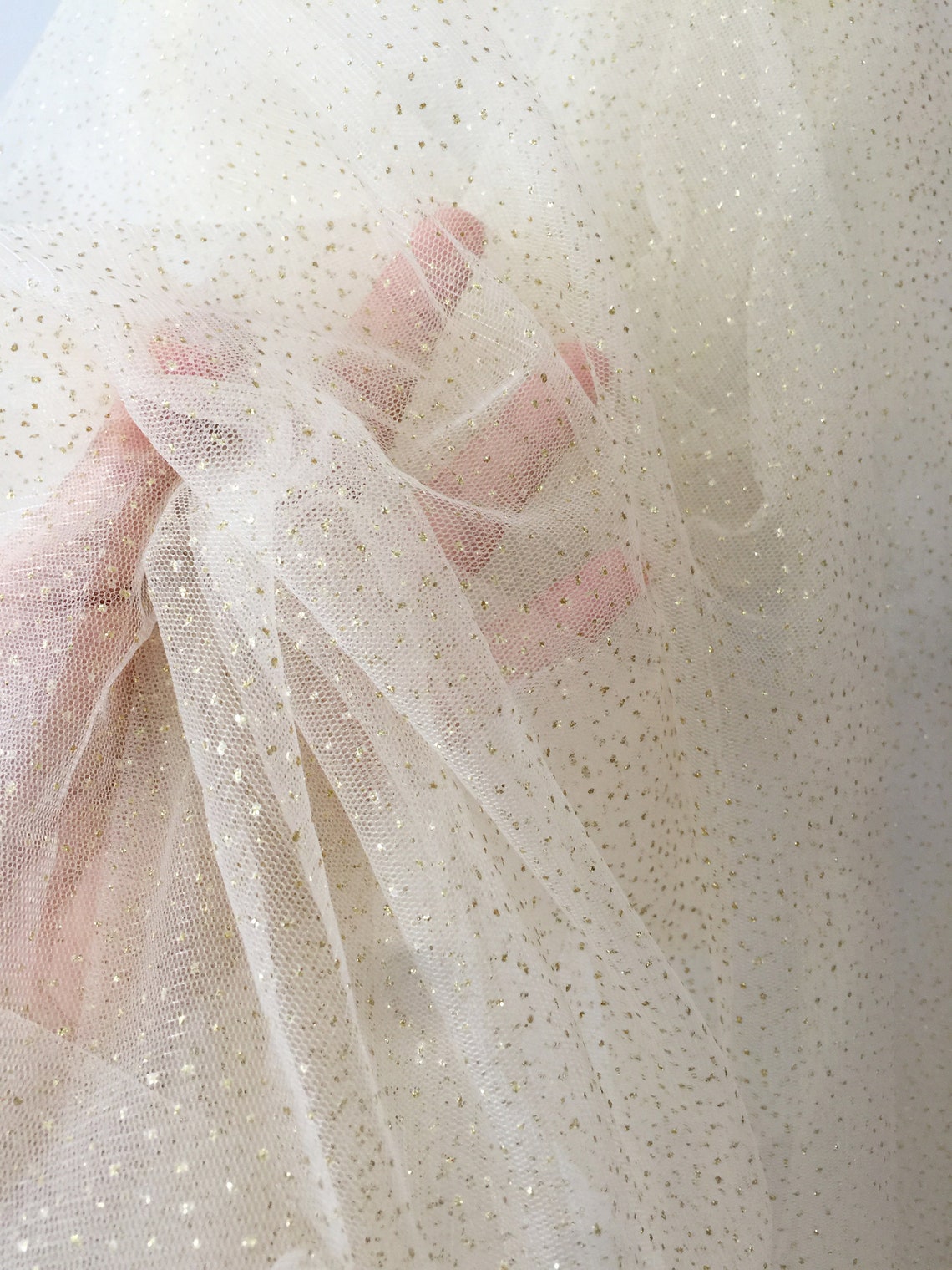 5 Yards Exquisite Soft Champagne Tulle With Gold Dotted Glitter for ...