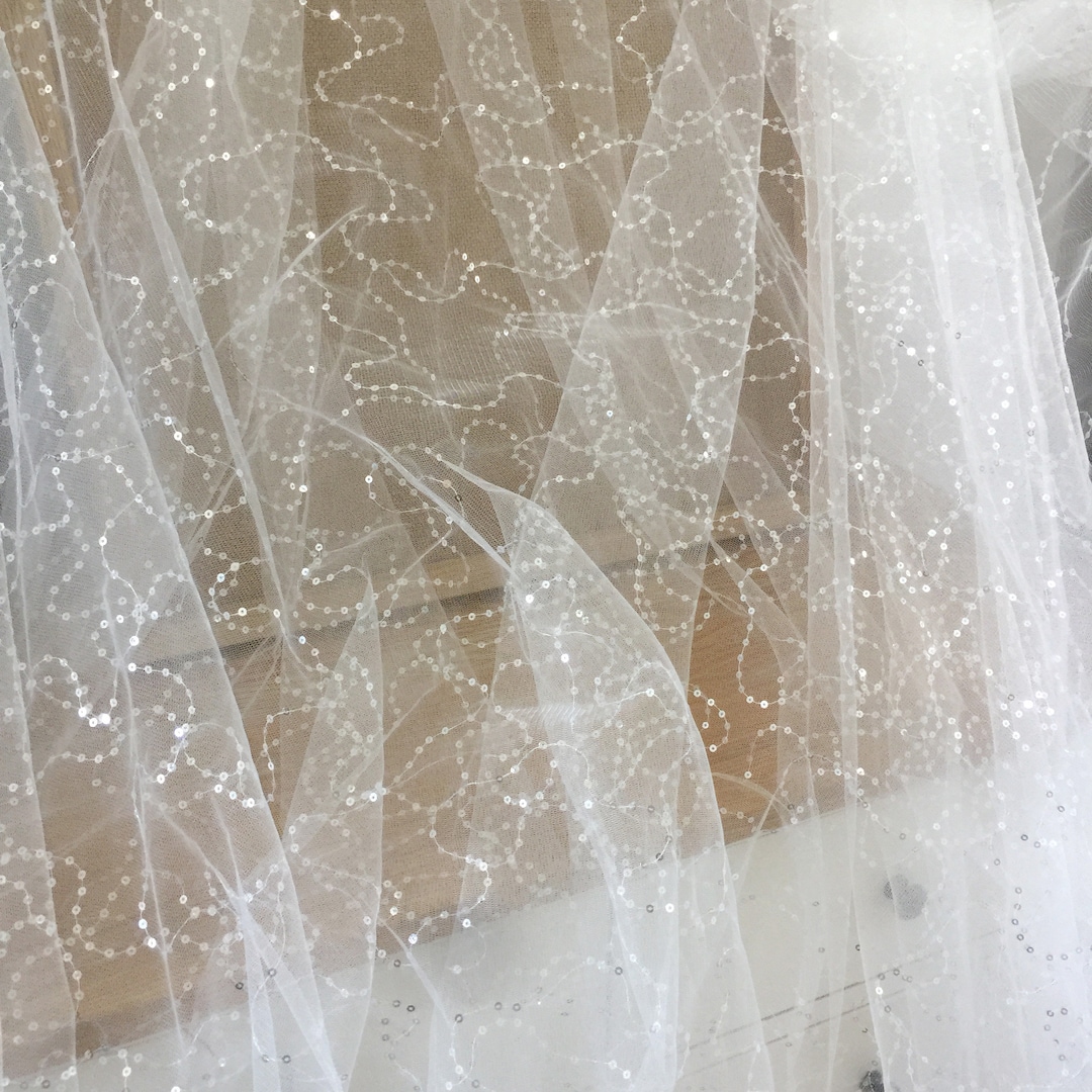 Off White Sequin Tulle Bridal Lace Fabric for Bridals, Veils, Gowns ...