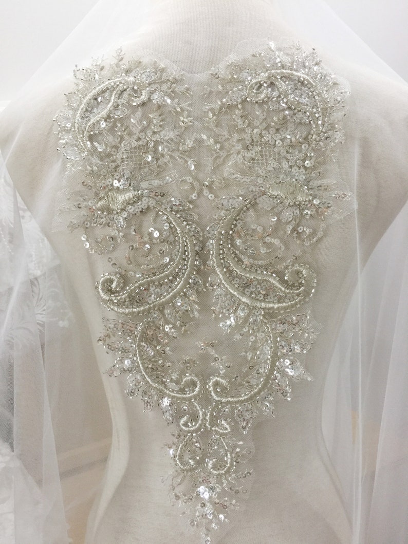 Vintage style Silver thread setting 3D heavily beaded lace | Etsy