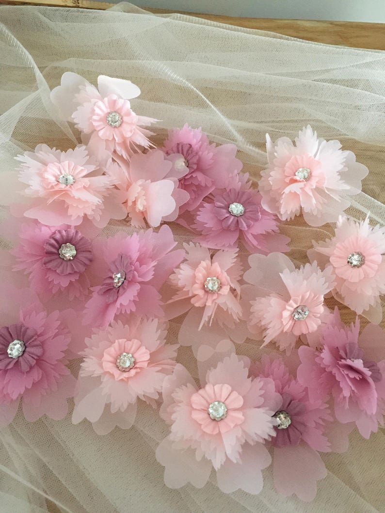 3D Rhinestone Centered Chiffon Handmade Flower for Baby | Etsy
