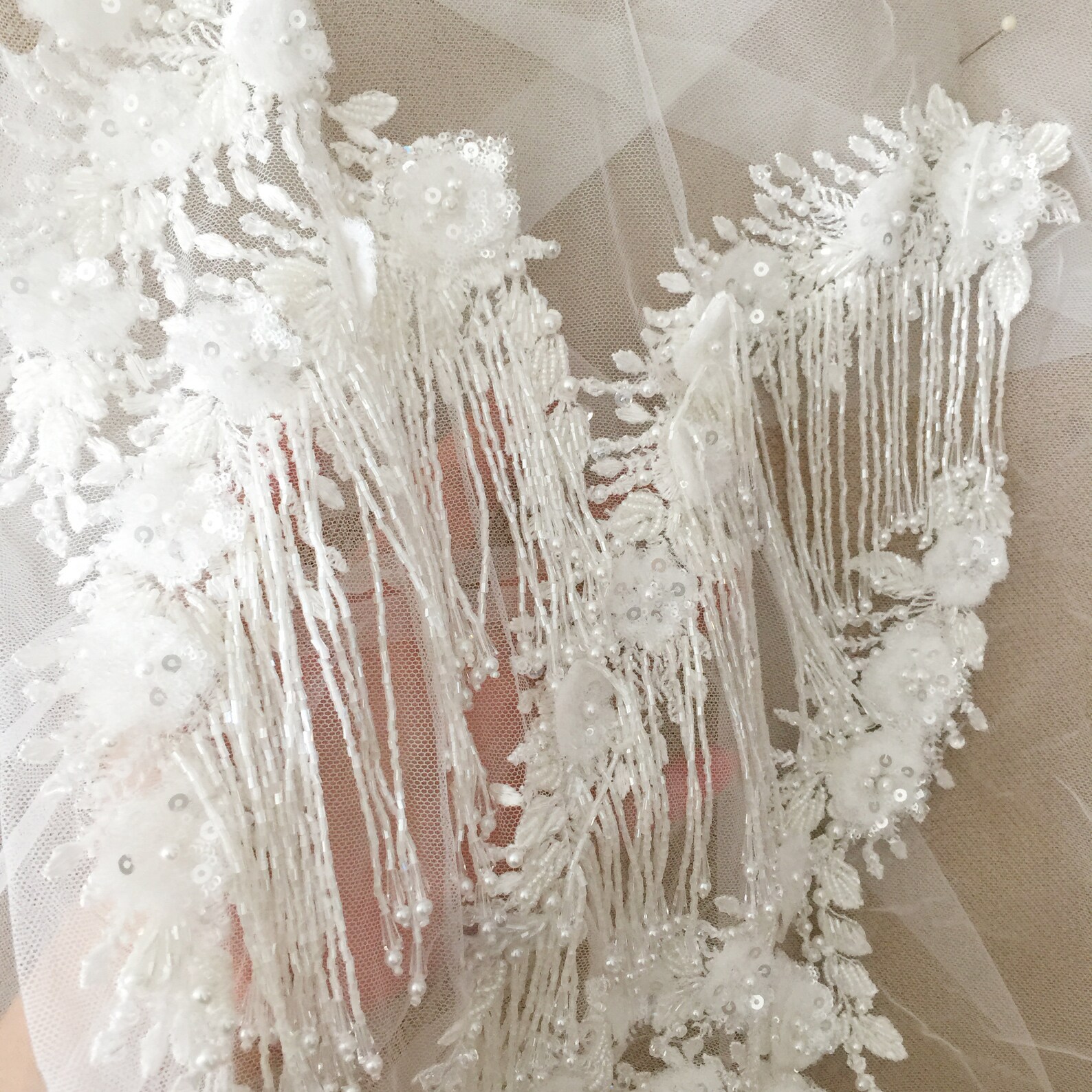 3D flower hand beaded dress bodice panel Beautiful fringe | Etsy