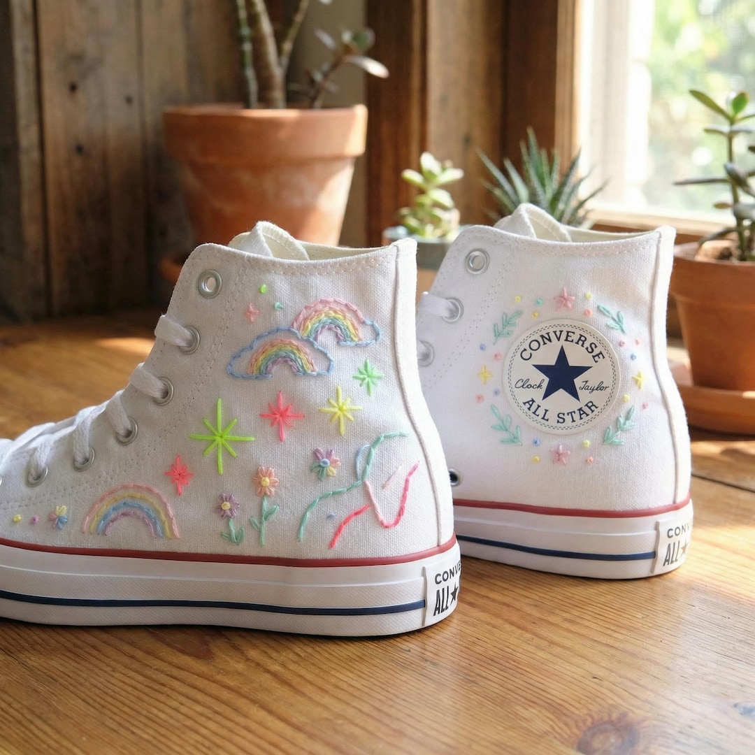 Custom Embroidered Converse – Pastel Rainbow Y2K Kidcore High Top ...