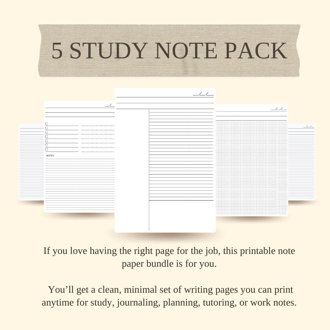 Printable Note Paper Bundle (A4 + A5) | Lined, Grid, Dot Grid + More ...