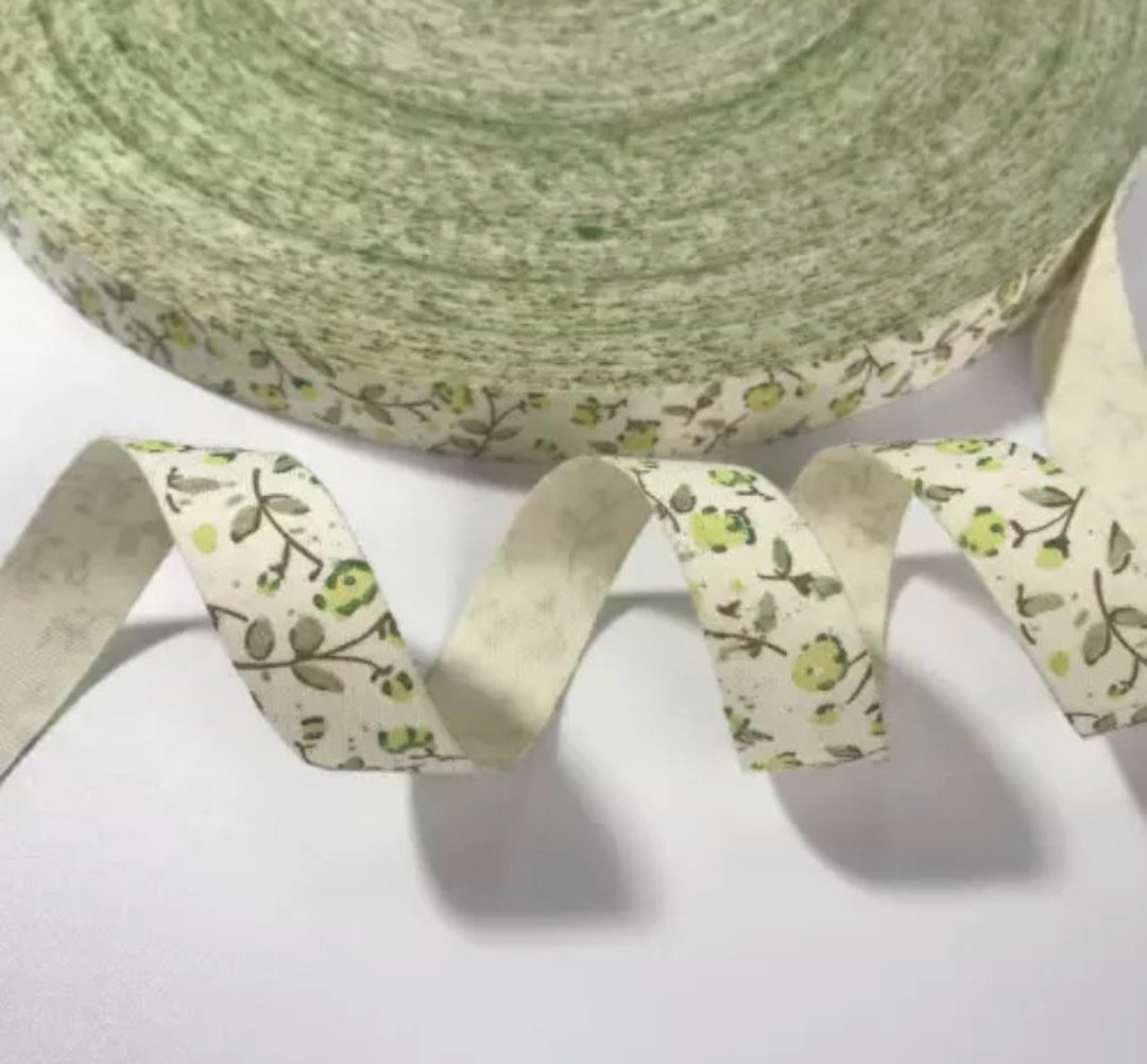 Green Floral Fabric Ribbon by the Yard 1/2 Inch Printed for Dolls Hair ...