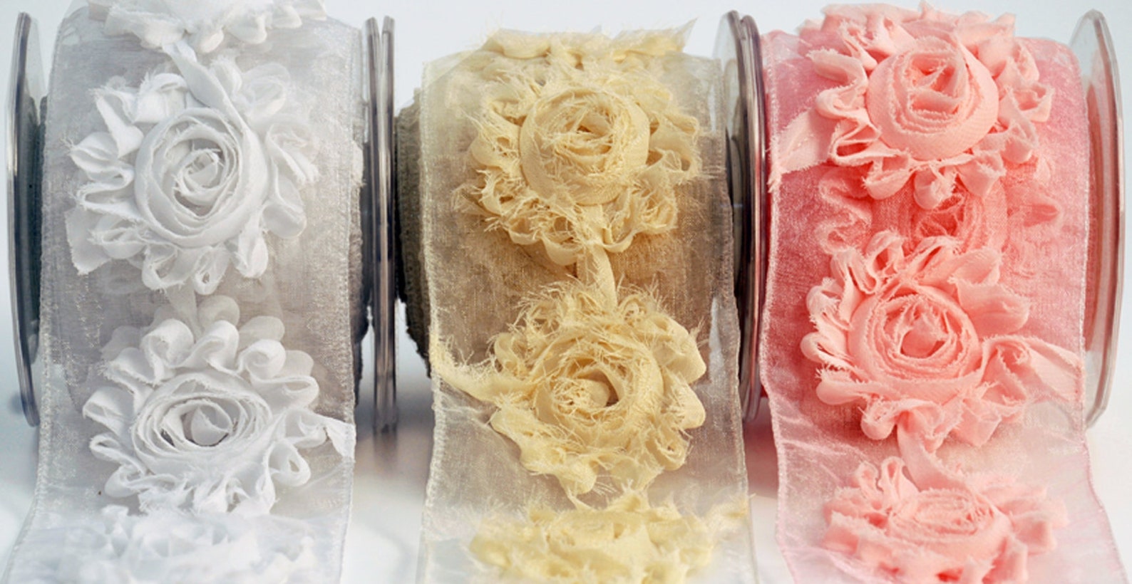 2.5 Inch Shimmer Sheer With Frayed Flowers With Wired Edge Shabby ...