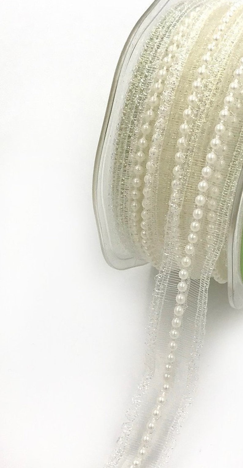 5/8 Inch Sheer Lace Trim With Pearl Center Ribbon With Scalloped Edge ...