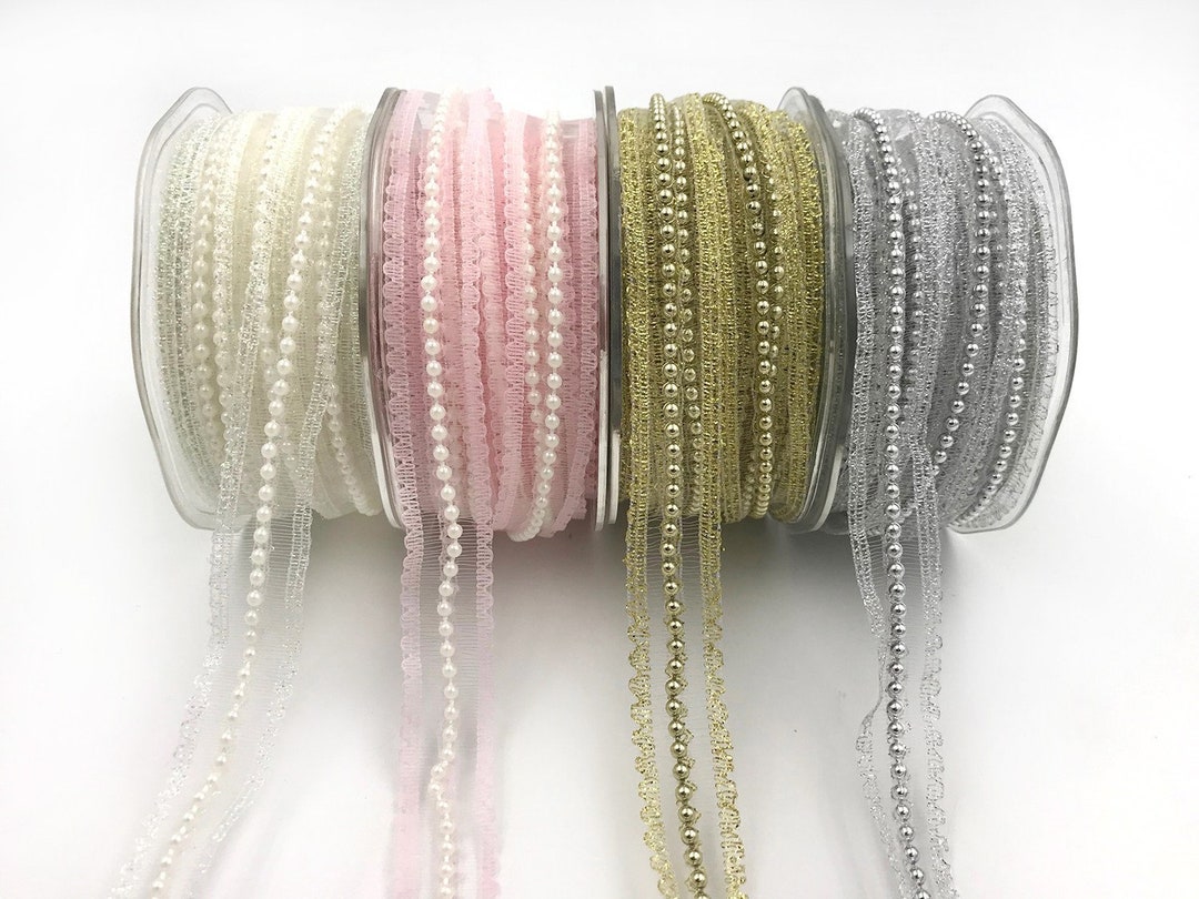 5/8 Inch Sheer Lace Trim With Pearl Center Ribbon With Scalloped Edge ...