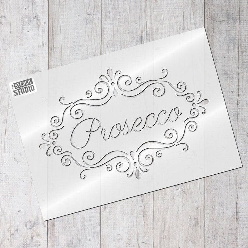 Prosecco Text and Frame Stencil - Shabby Chic Home Decoration Stencils ...